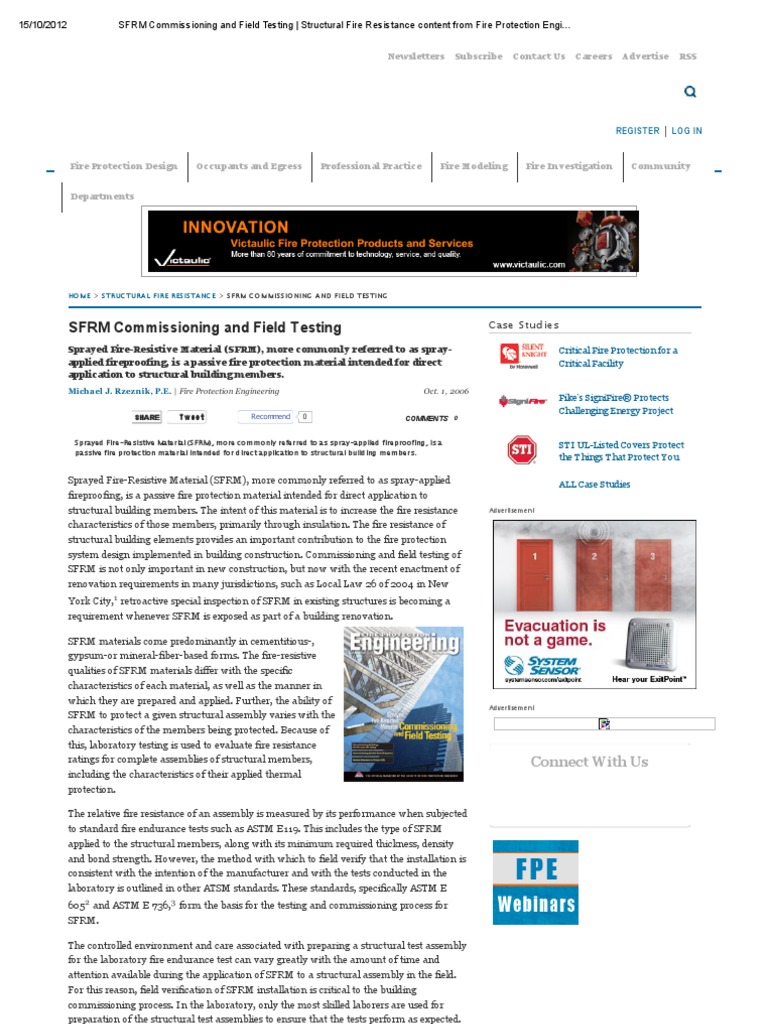 SFRM Commissioning and Field Testing - Structural Fire Resistance ...