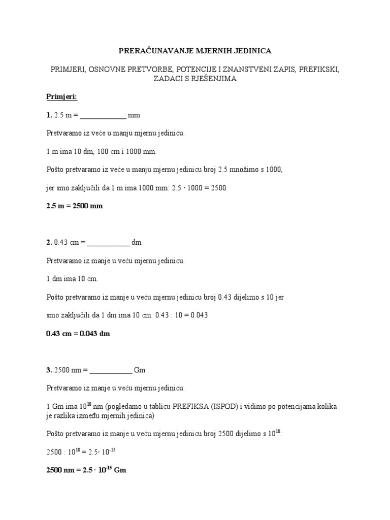 Preračunavanje Mjernih Jedinica | PDF