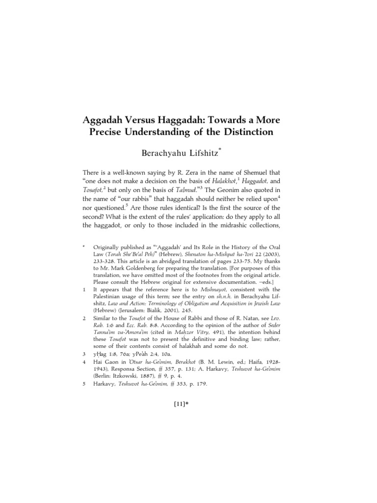 Lif Shitz, Aggadah Versus Haggadah: Towards A More Precise ...