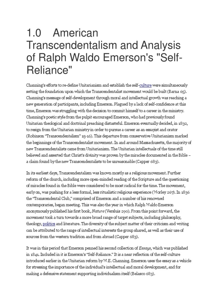 American Transcendentalism and Analysis of Ralph Waldo Emerson | PDF ...