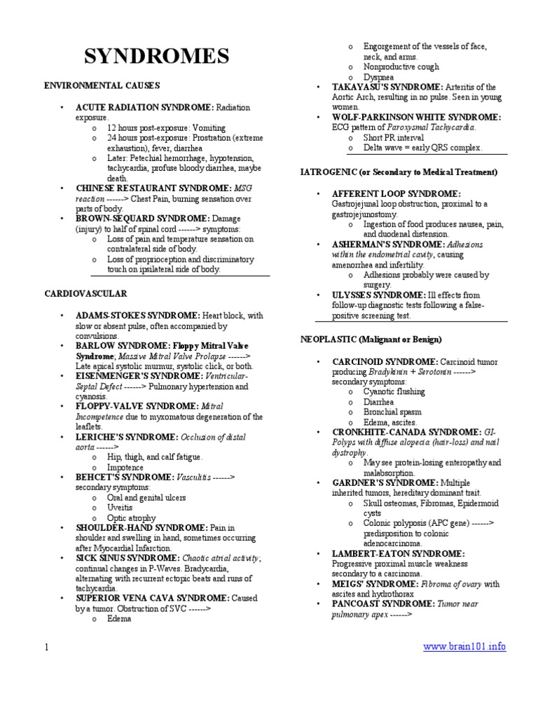 A Comprehensive Review of Medical Syndromes Classified by Etiology ...