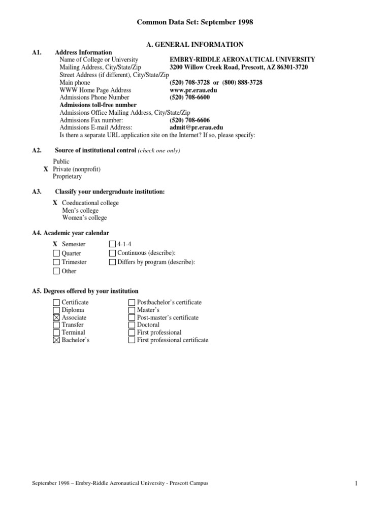 Common Data Set: September 1998: A. General Information | PDF | Sat ...