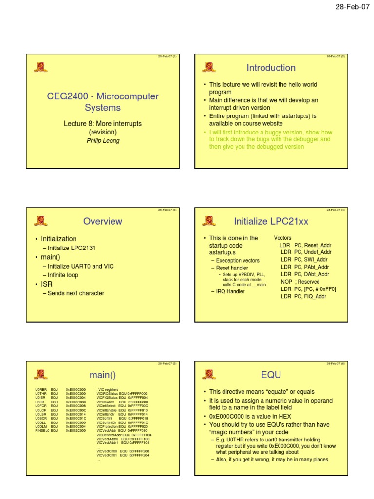Lecture 8: More Interrupts (Revision) : Philip Leong | PDF | Instruction Set | Assembly Language