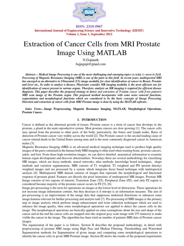 Extraction Of Cancer Cells From Mri Prostate Image Using Matlab By