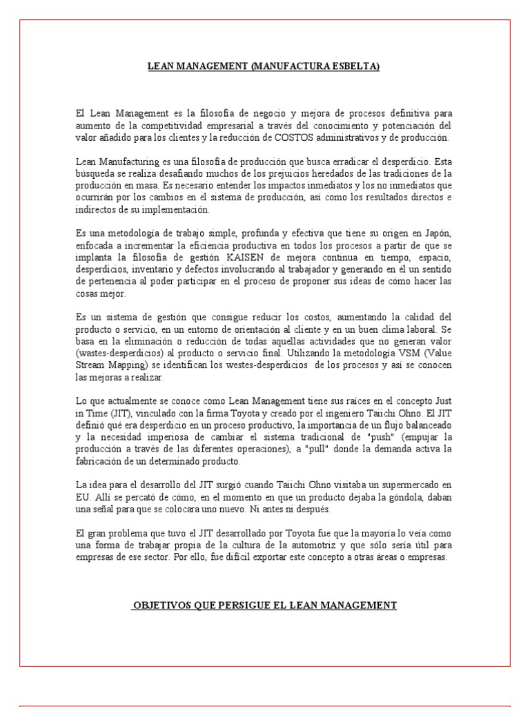 Tarea Lean Management | PDF | Lean Manufacturing | Industrias