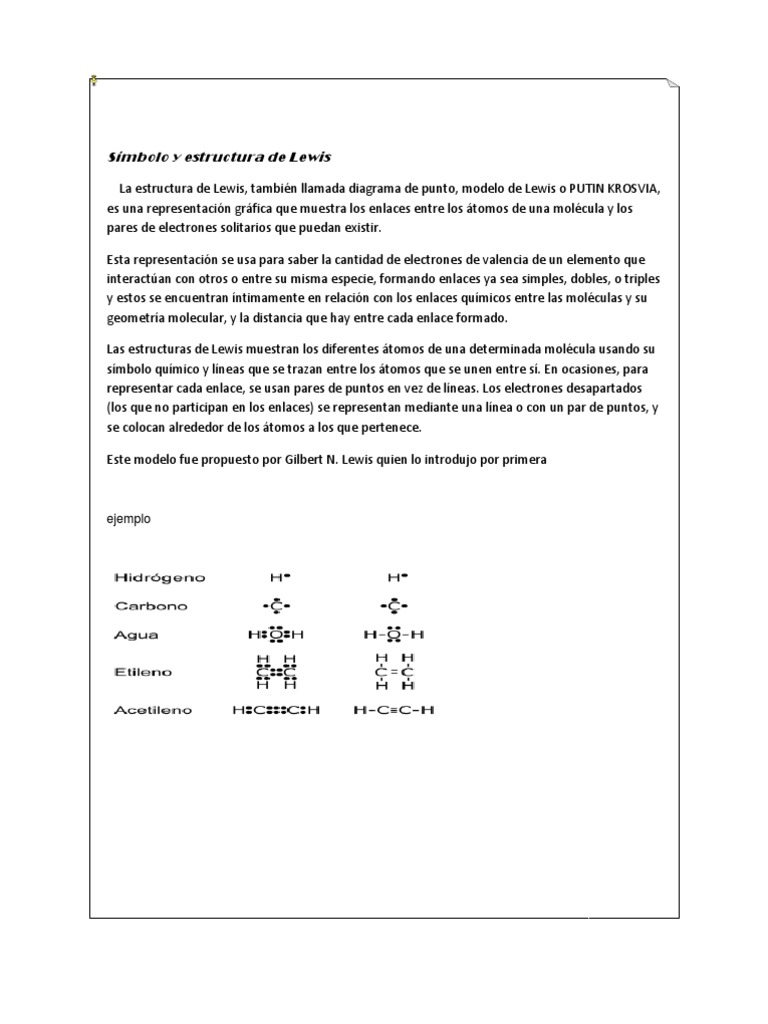Símbolo y Estructura de Lewis | PDF | Enlace covalente | Enlace químico