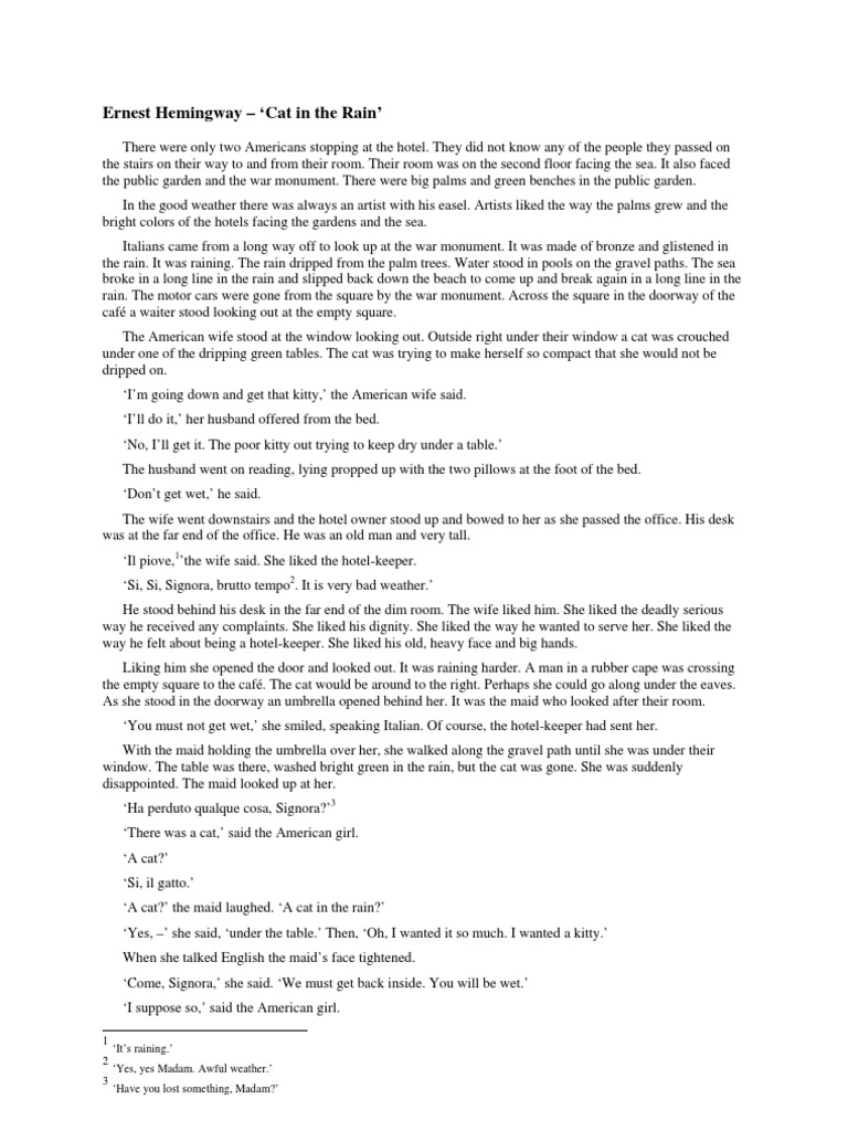 Hemingway Cat in The Rain | PDF | Leisure