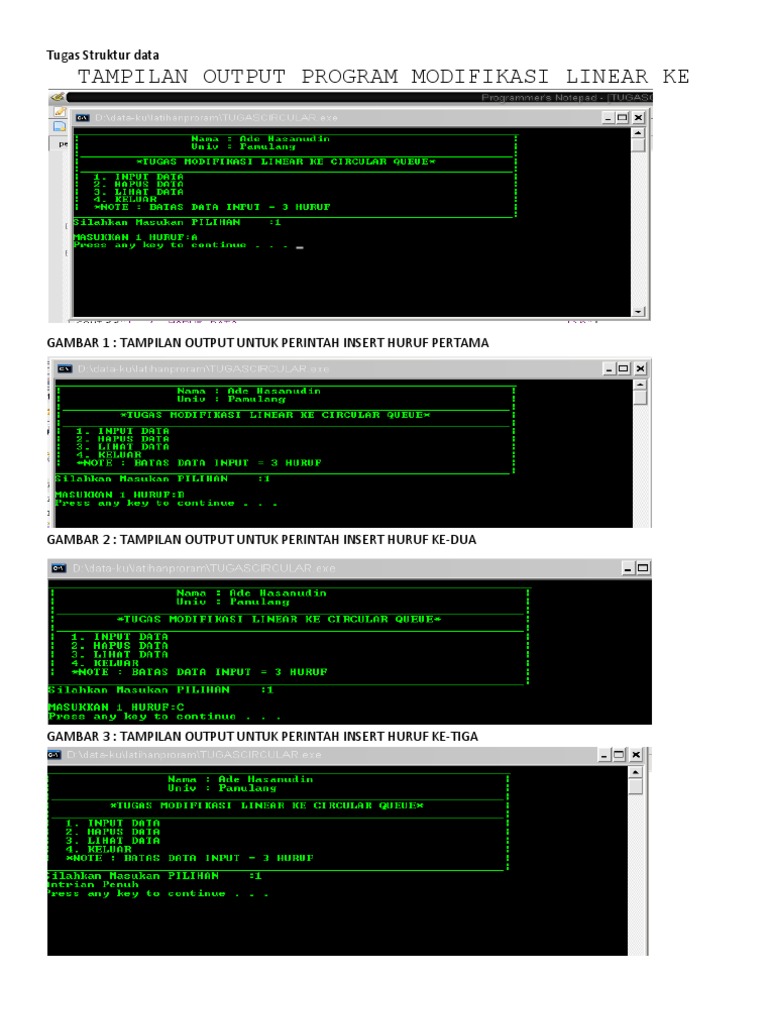 Tampilan Output Program Modifikasi Linear Ke Circular Queue | PDF | Komputer