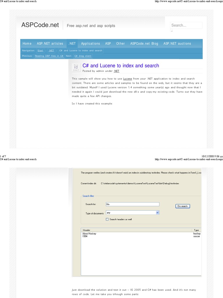 C And Lucene To Index And Pdf C Sharp Programming Language Database Index 0839
