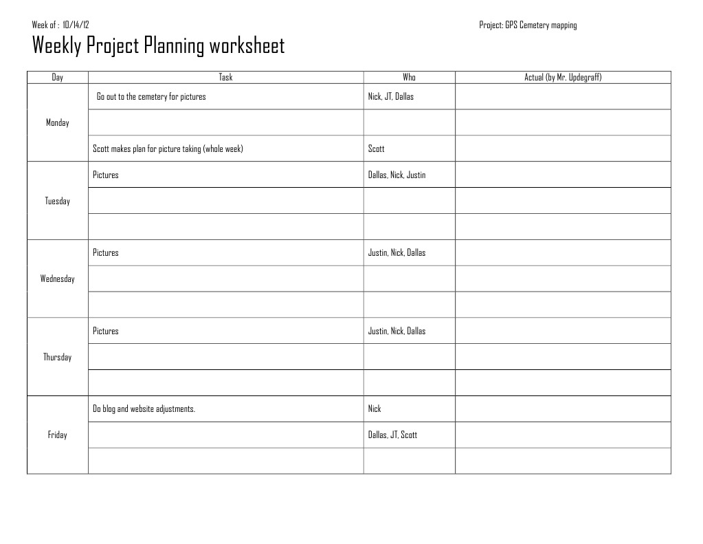 Weekly Project Planning Worksheet 2012 | PDF | Sports