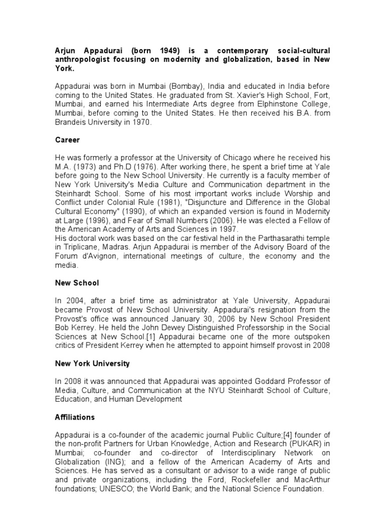 Arjun Appadurai Bio | PDF | Mumbai | New York University