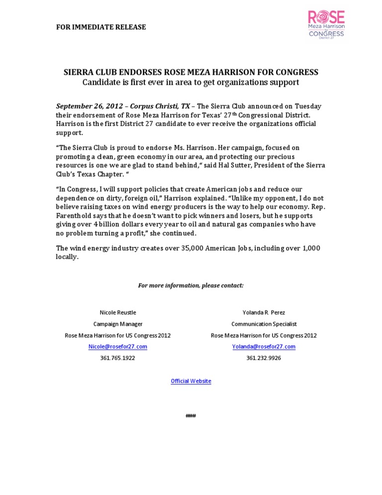 Sierra Club Endorsement | PDF