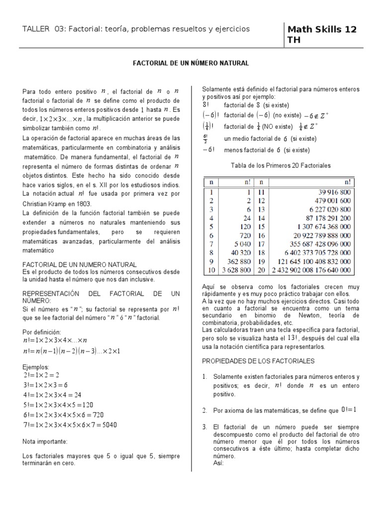 FACTORIAL DE UN NÚMERO NATURAL