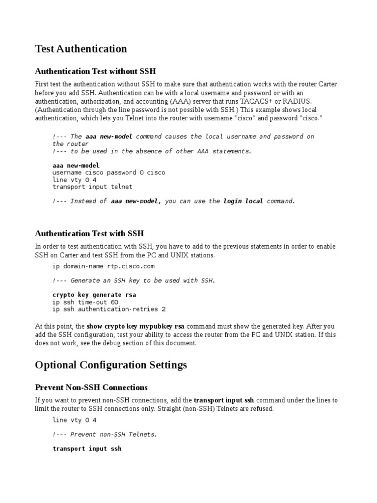 Network Plumbing: Configuring Secure Shell On Routers and Switches Running Cisco IOS | PDF ...