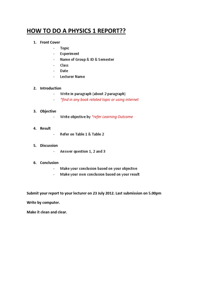 Physics 1 Report Writing Guide | PDF