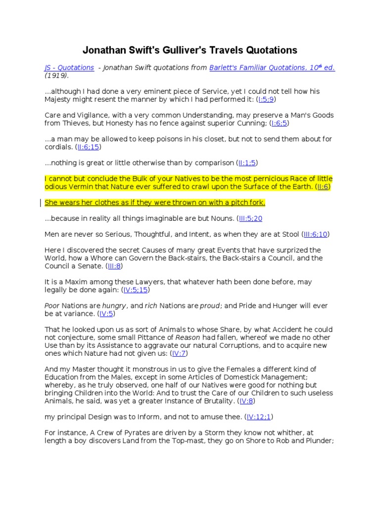 Jonathan Swifts Gullivers Travels Quotations | PDF