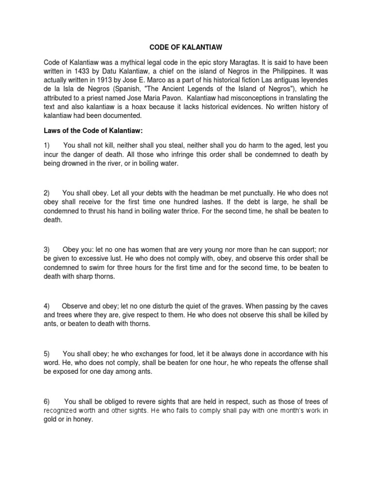 Code of Kalantiaw | Philippines | Religion And Belief