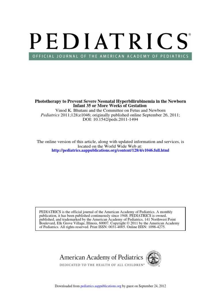 Infant 35 or More Weeks of Gestation Phototherapy To Prevent Severe ...