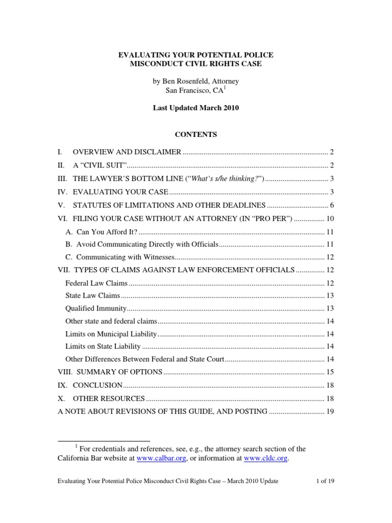 Evaluating Police Misconduct Cases - March 2010 Update | PDF | Bivens V ...