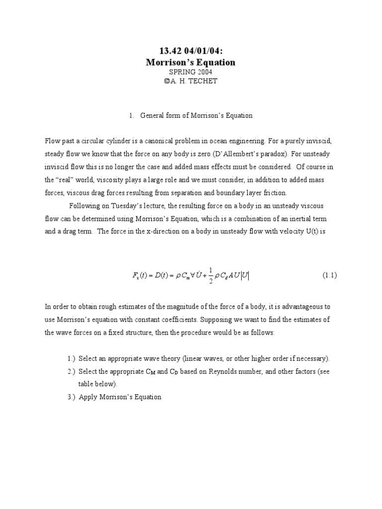 Morison Equation | PDF | Reynolds Number | Fluid Dynamics