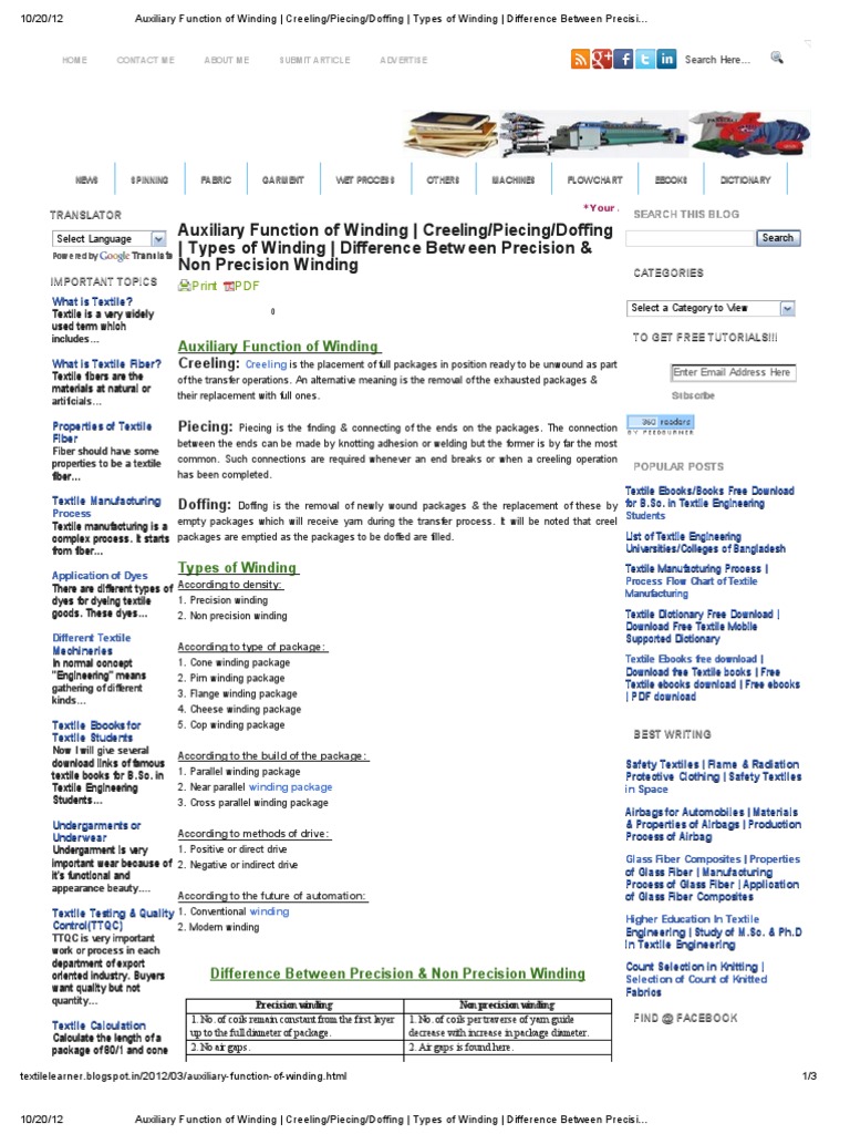 Auxiliary Function of Winding - Creeling/Piecing/Doffing - Types of ...