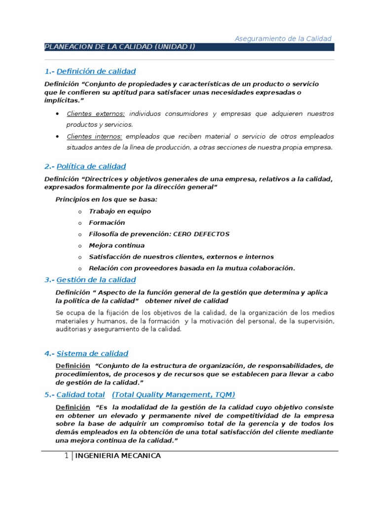 1.1. Conceptos Básicos de La Calidad | PDF | Gestión de la calidad ...