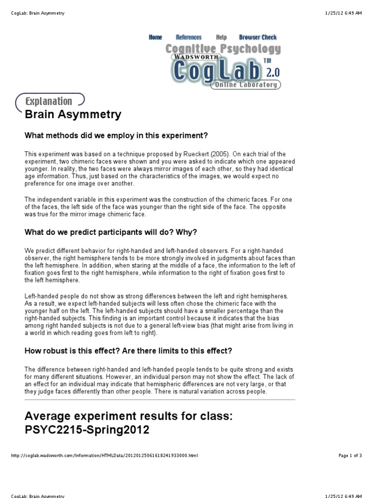 Cog Lab - Brain Asymmetry | PDF | Handedness | Lateralization Of Brain ...