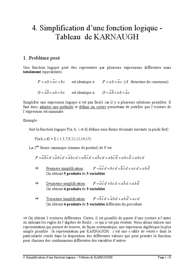 Tableau de Karnaugh | PDF
