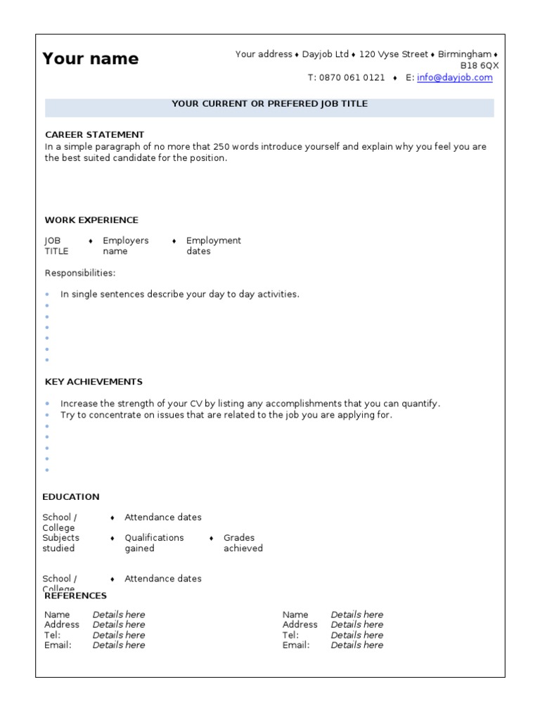 CV Template Download Example 1 | PDF | Career & Growth | Business