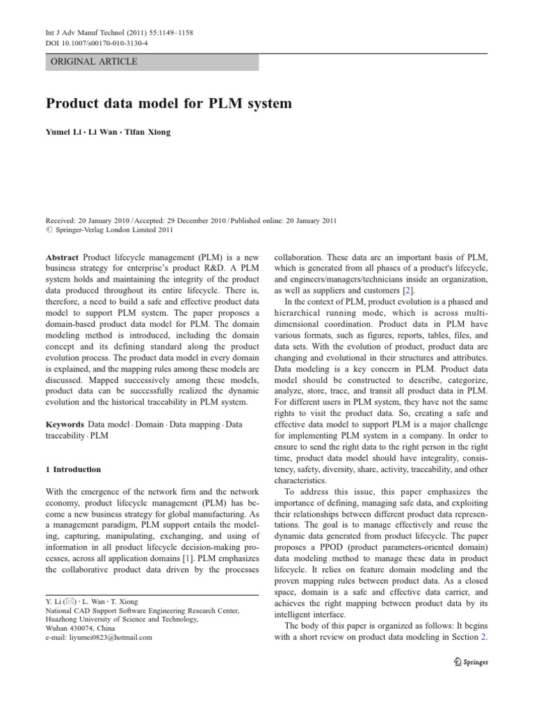 Product Data Model For PLM System | PDF | Product Lifecycle | Data Model