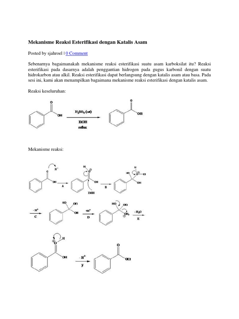 Mekanisme Reaksi Esterifikasi Dengan Katalis Asam | PDF | Sains & Matematika