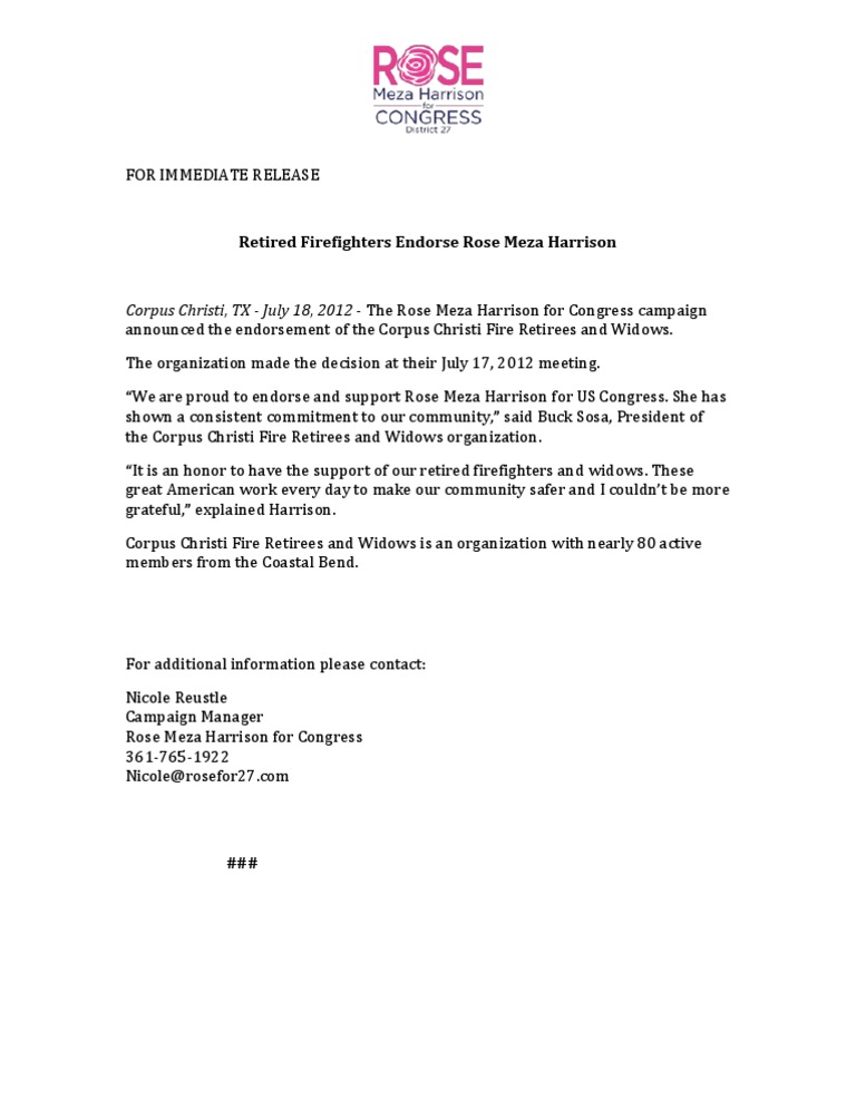 Firefighter Retirees Endorse Rose | PDF | Politics | Social Science
