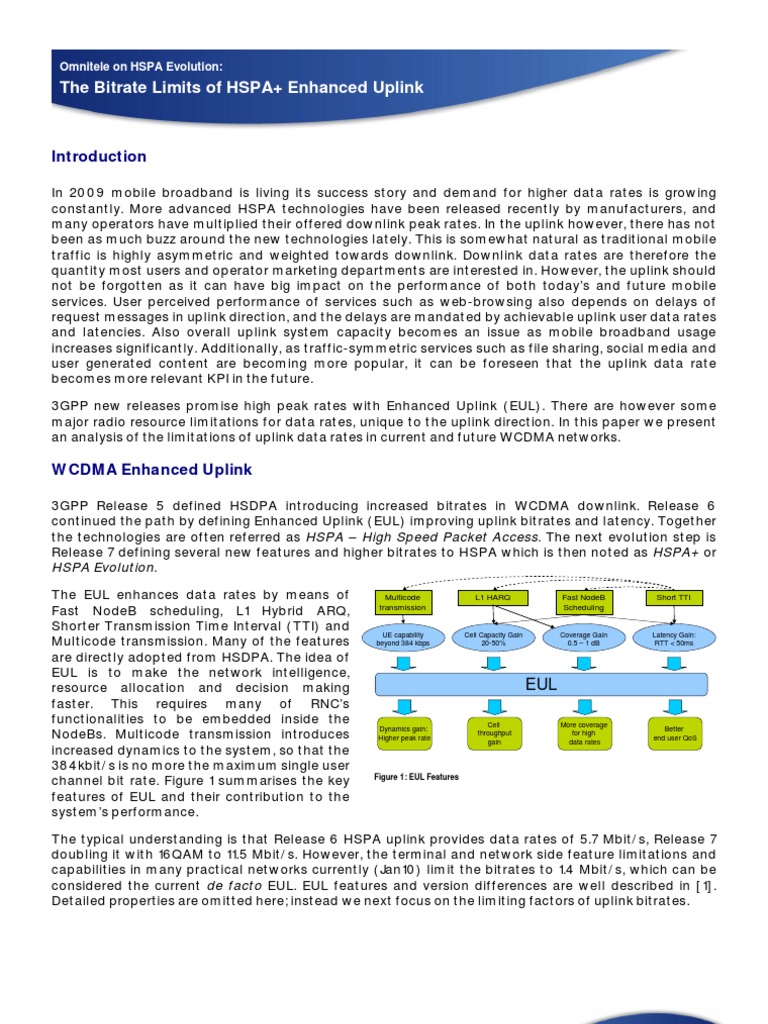 Omnitele White Paper EUL Bitrate Limits | PDF | High Speed Packet Access | Telecommunications