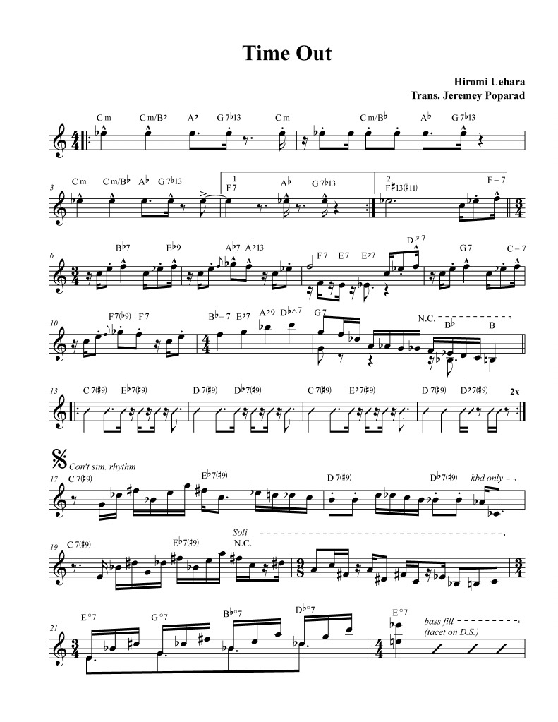 Hiromi Uehara - Time out Guitar Partiture