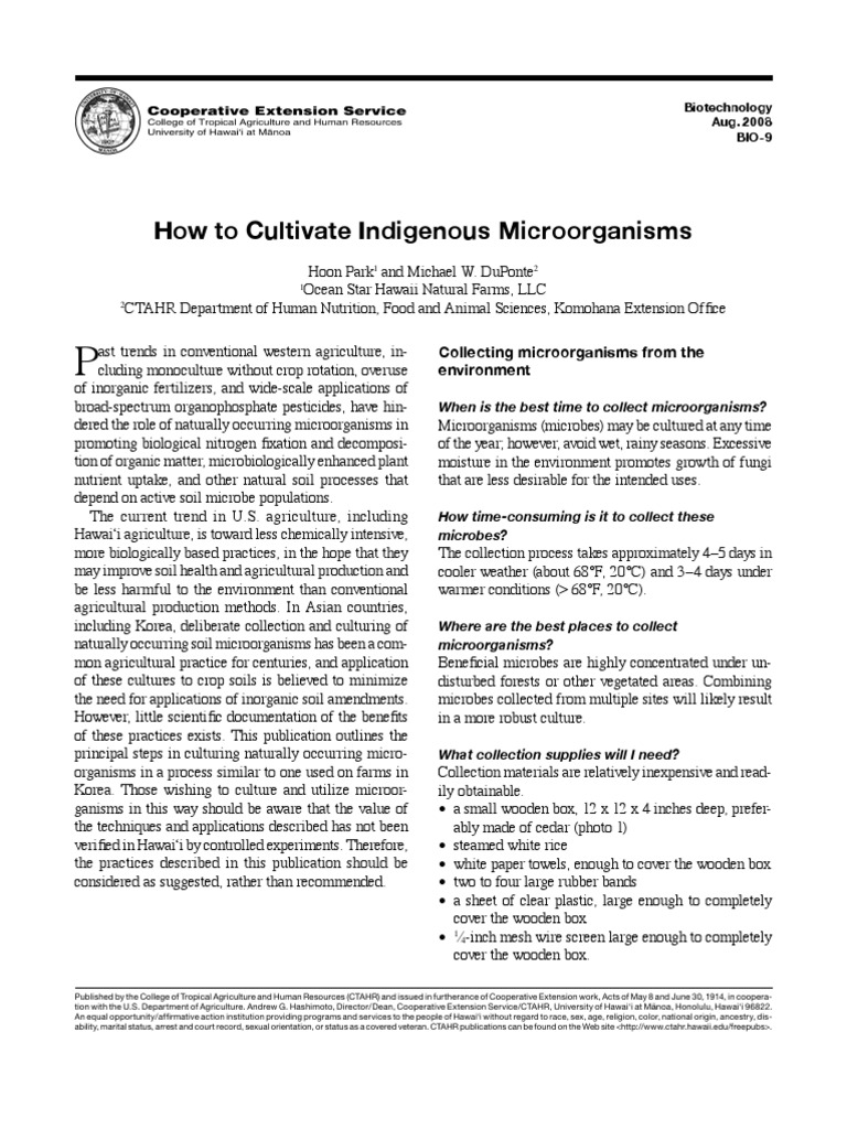 How to Cultivate Indigenous Microorganisms