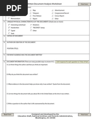 Written Document Analysis Worksheet 15 Form Patent Use Analysis