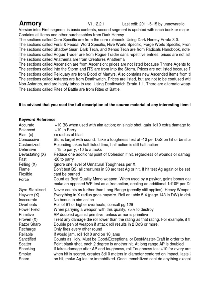 Unofficial Warhammer 40k Roleplay Armory v1 12-2-1 | PDF