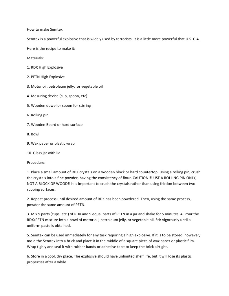 How To Make Semtex | PDF | Mercury (Element) | Explosive Material
