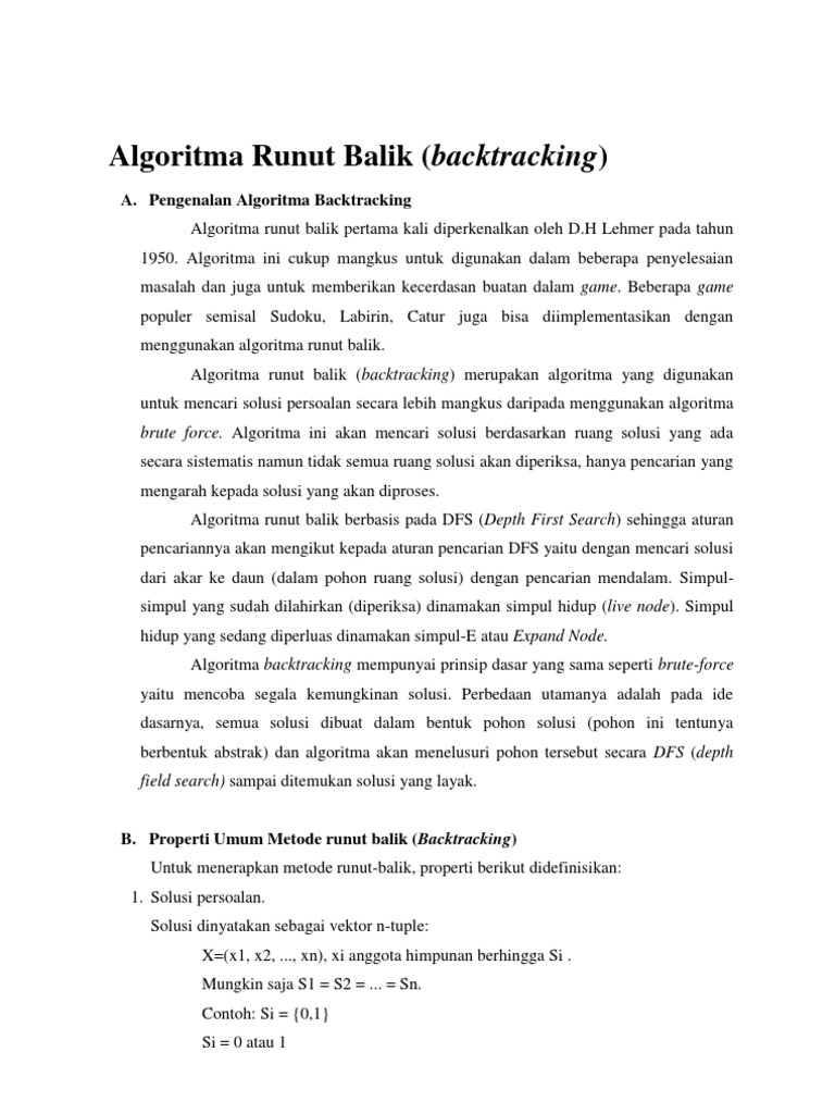Tugas Algoritma Backtracking | PDF | Metode & Bahan Ajar | Sains ...