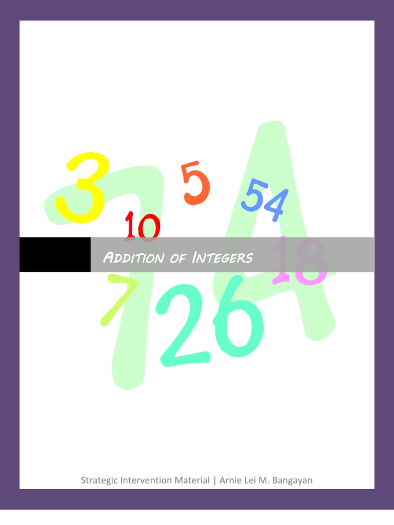 Addition of Integers Intervention Guide | PDF | Integer | Summation