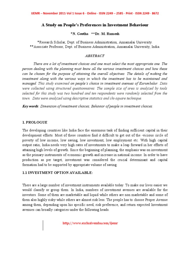 A Study On People Preferences in Investment Behaviour | PDF | Life ...