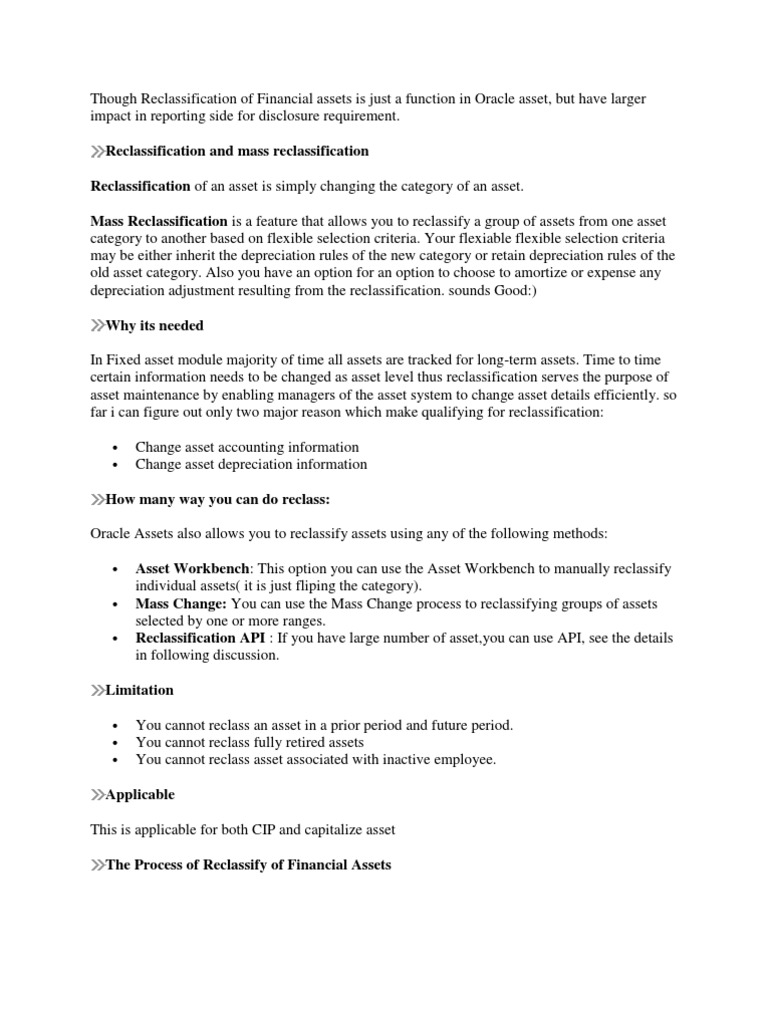 Asset Reclassification in Oracle Fusion | PDF | Depreciation ...