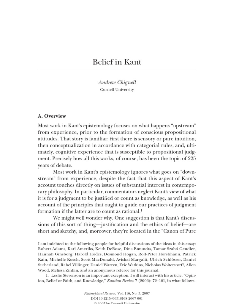 Belief in Kant | PDF | Immanuel Kant | Objectivity (Philosophy)