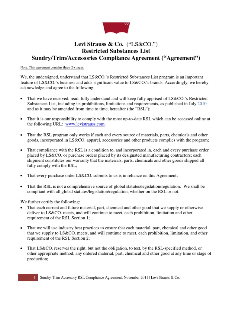 Sundry-Trim-Accessory RSL Compliance Agreement | PDF | Email | Indemnity