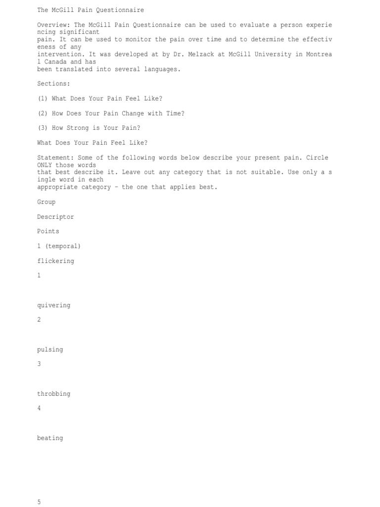 McGill Pain Questionnaire[1] | Pain | Symptoms And Signs: General