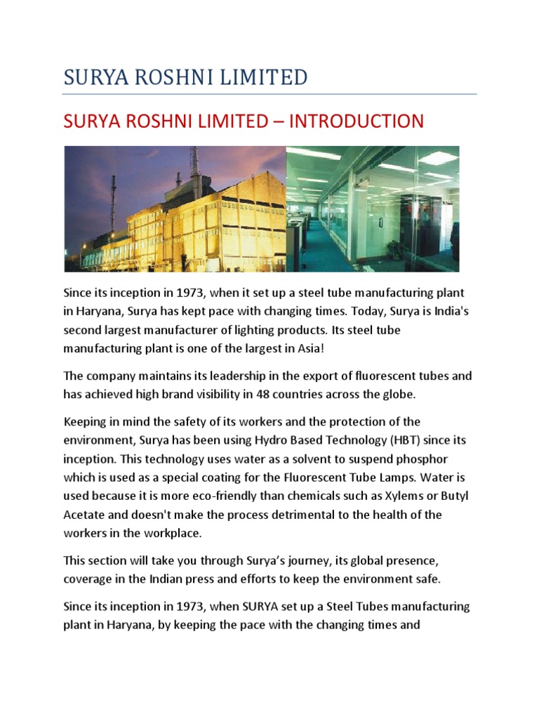 Surya Roshni Limited | Download Free PDF | Fluorescent Lamp | Employment
