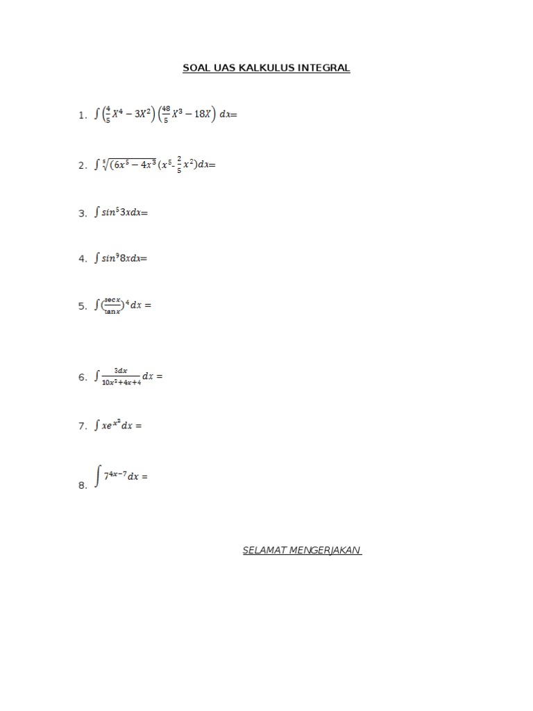 Soal Uas Kalkulus Integral | PDF