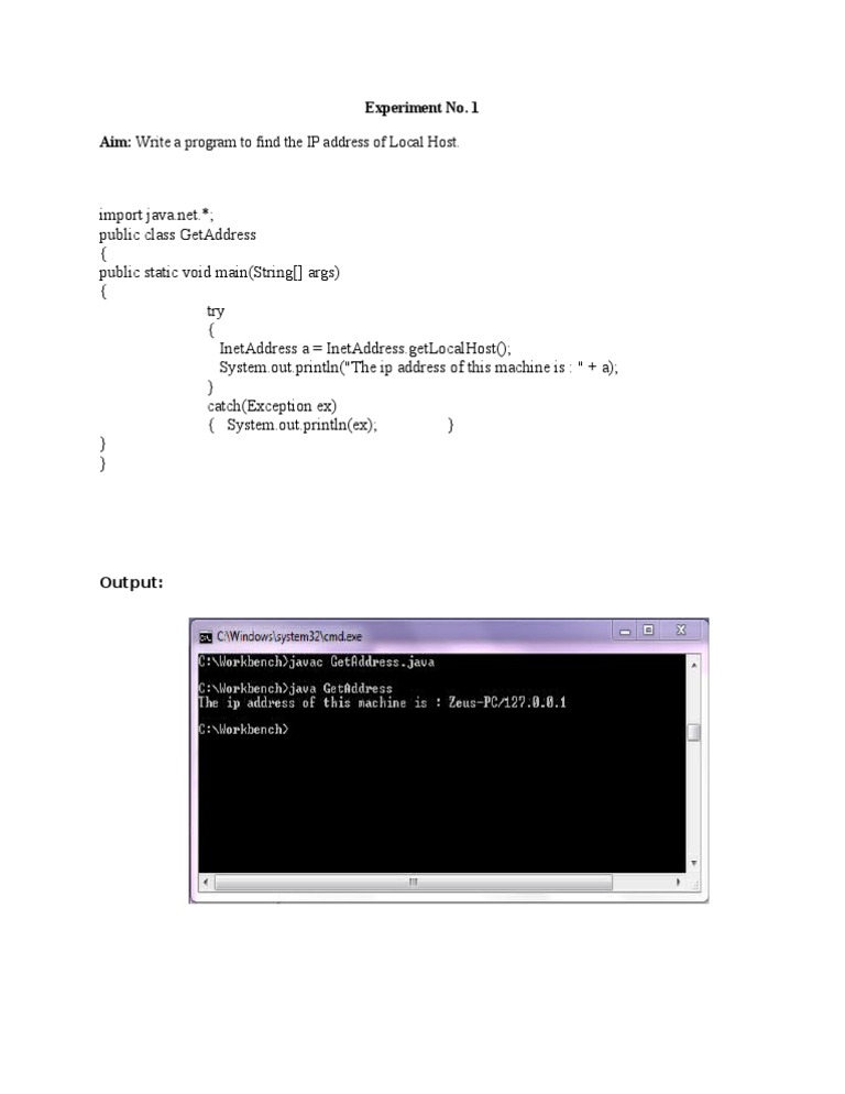 Experiment No. 1 Aim: Write A Program To Find The IP Address of Local ...