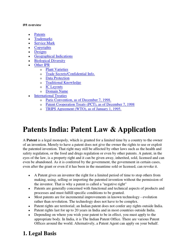 Patents India: Patent Law & Application: 1. Legal Basis | PDF ...