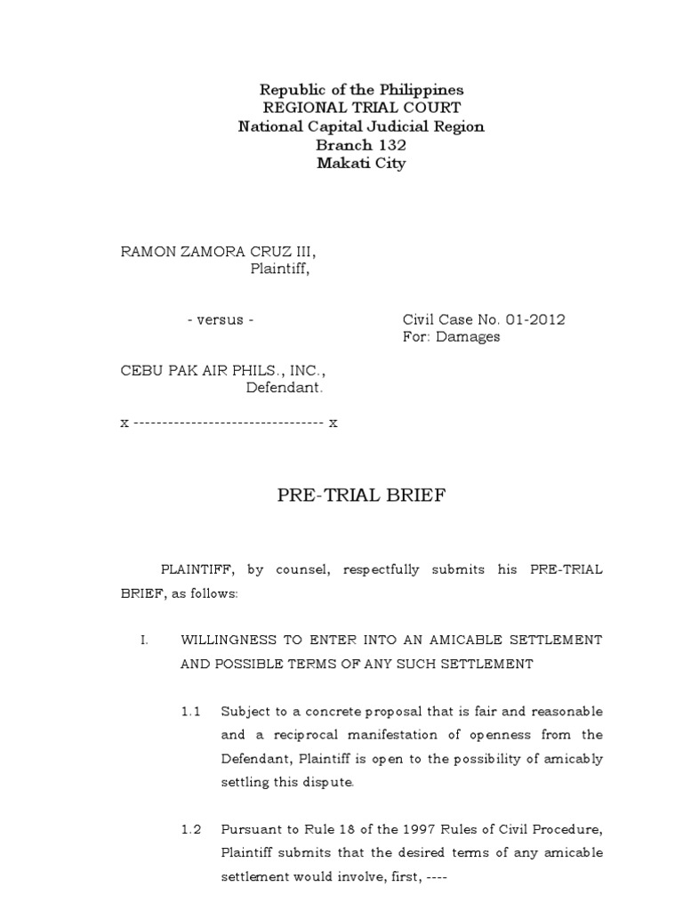 Plaintiff's Pre-Trial Brief | PDF | Discovery (Law) | Lawsuit